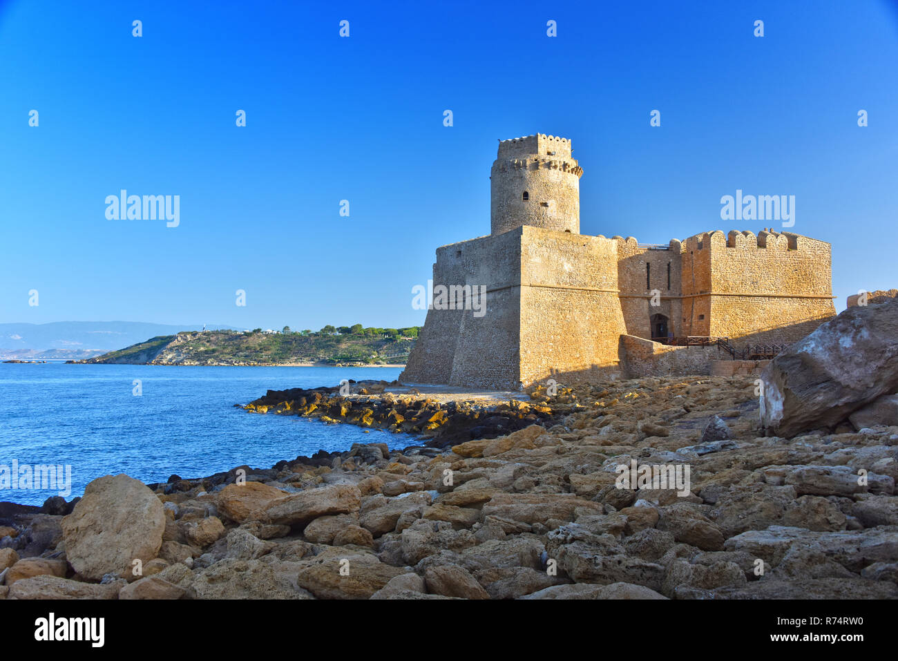 The castle in the Isola di Capo Rizzuto, Calabria, Italy Stock Photo ...