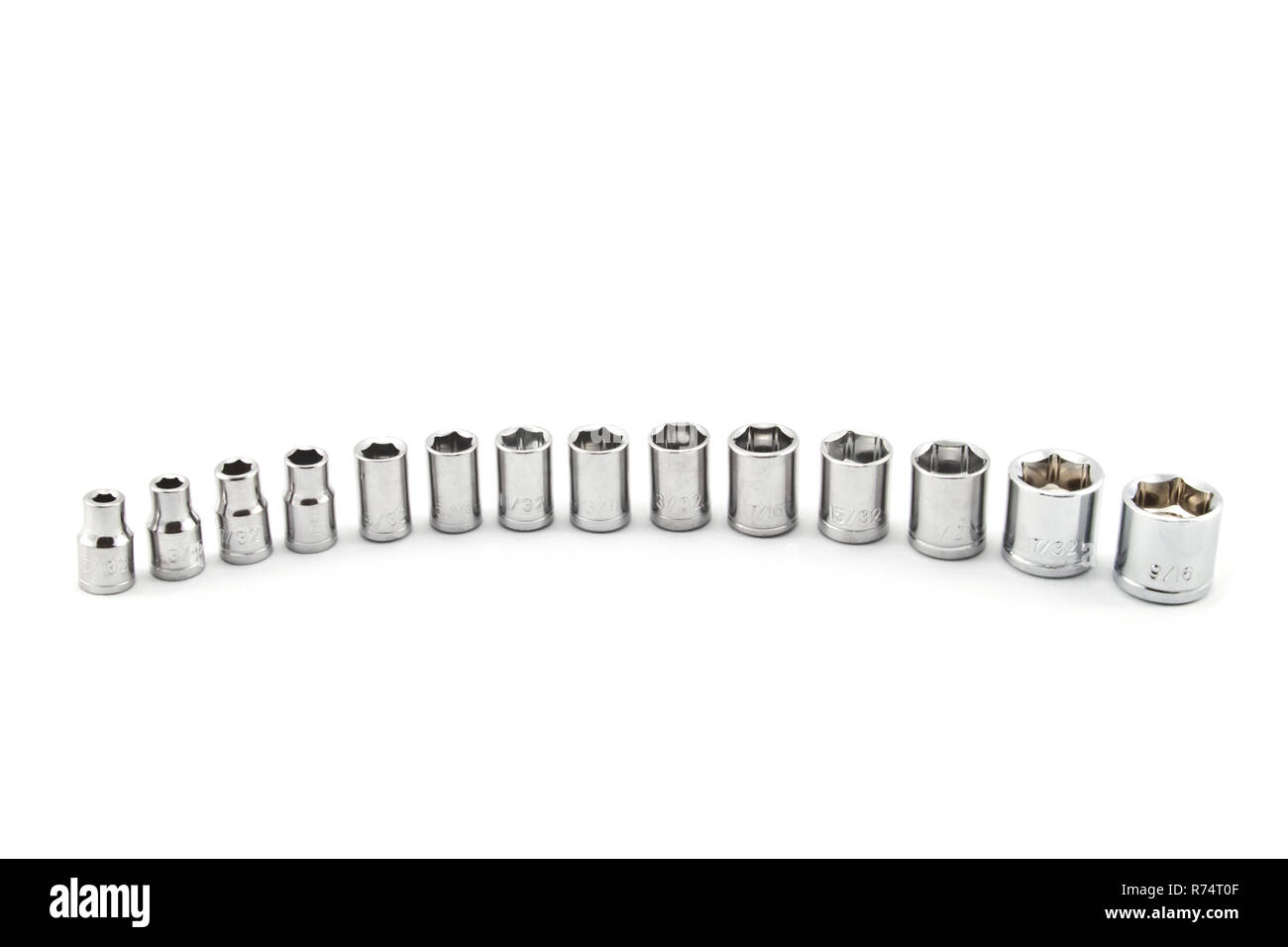 Variety of wrench sockets in a semi-circle Stock Photo - Alamy