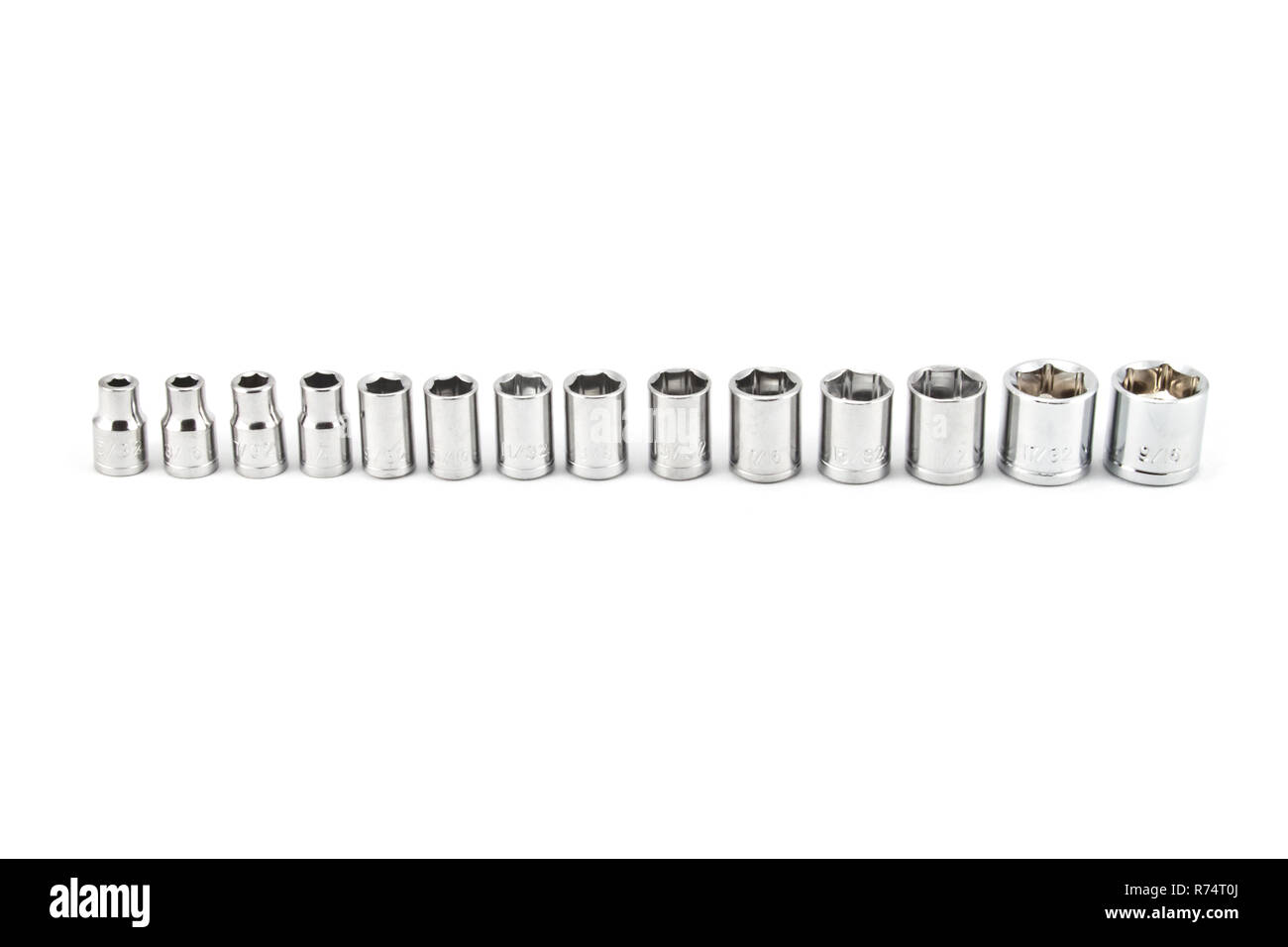 Variety of wrench sockets in a line Stock Photo - Alamy