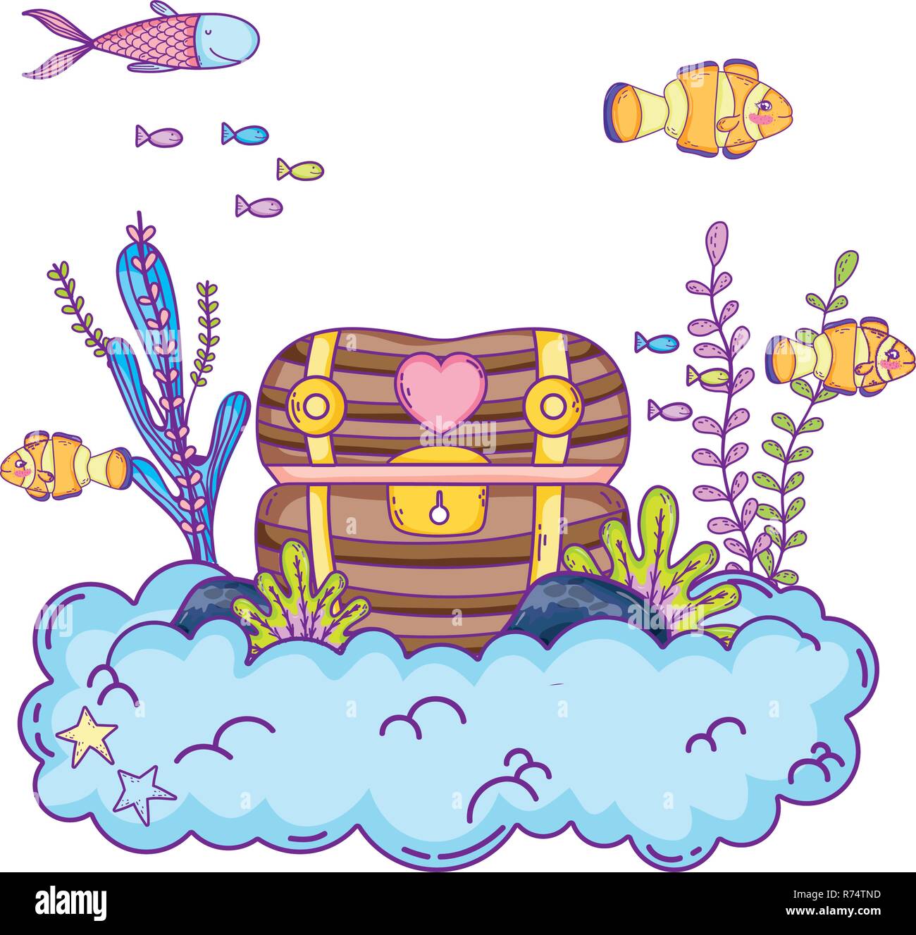 treasure chest undersea scene Stock Vector Image & Art - Alamy