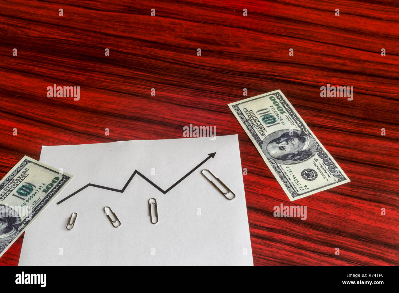 Curve graph printed on a sheet of paper with arranged by size paper ...
