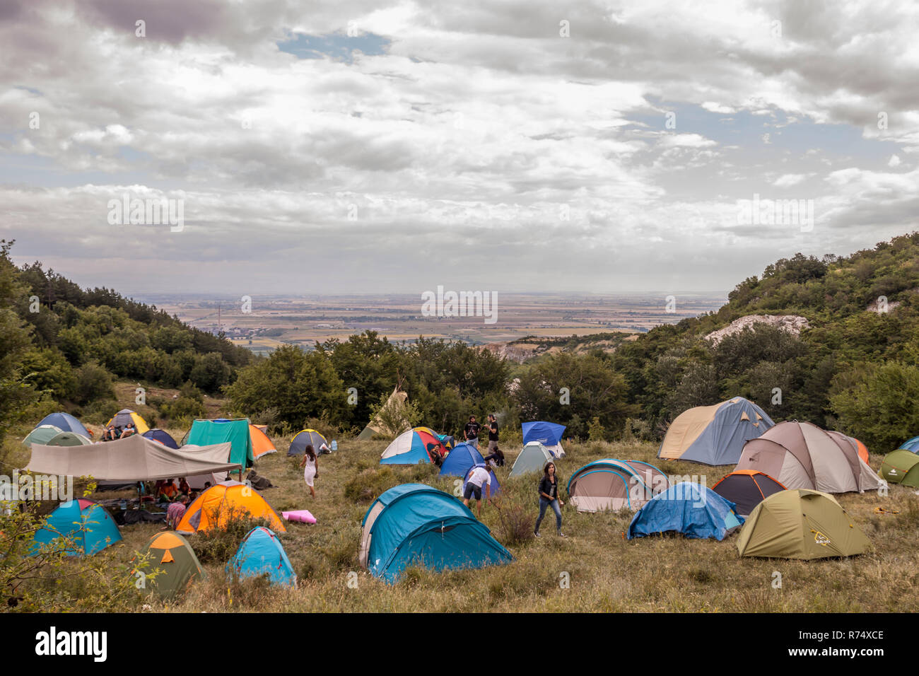 KUKLEN, BULGARIA - JUKY 04, 2015 - Forest, music festival near Kuklen village, Bulgaria. People ...