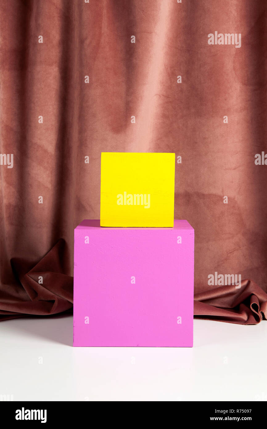 pile equilibrium colouful velvet cube Stock Photo - Alamy