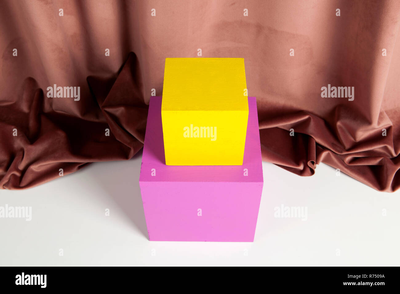 pile equilibrium colouful velvet cube Stock Photo - Alamy