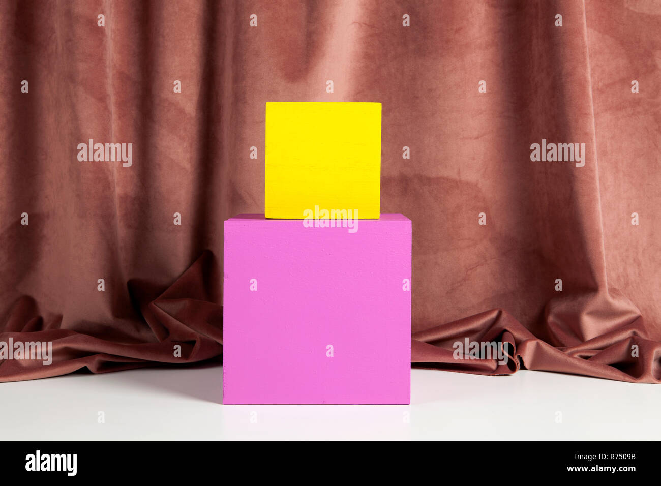 pile equilibrium colouful velvet cube Stock Photo - Alamy