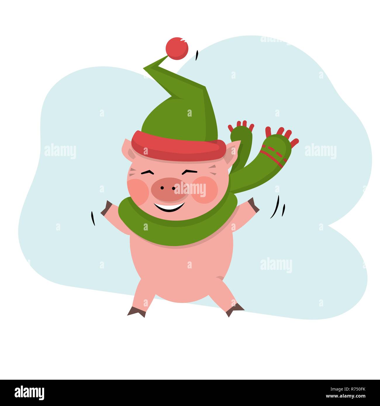 Pig jump in green hat and scarf isolated on a white background.Cute ...