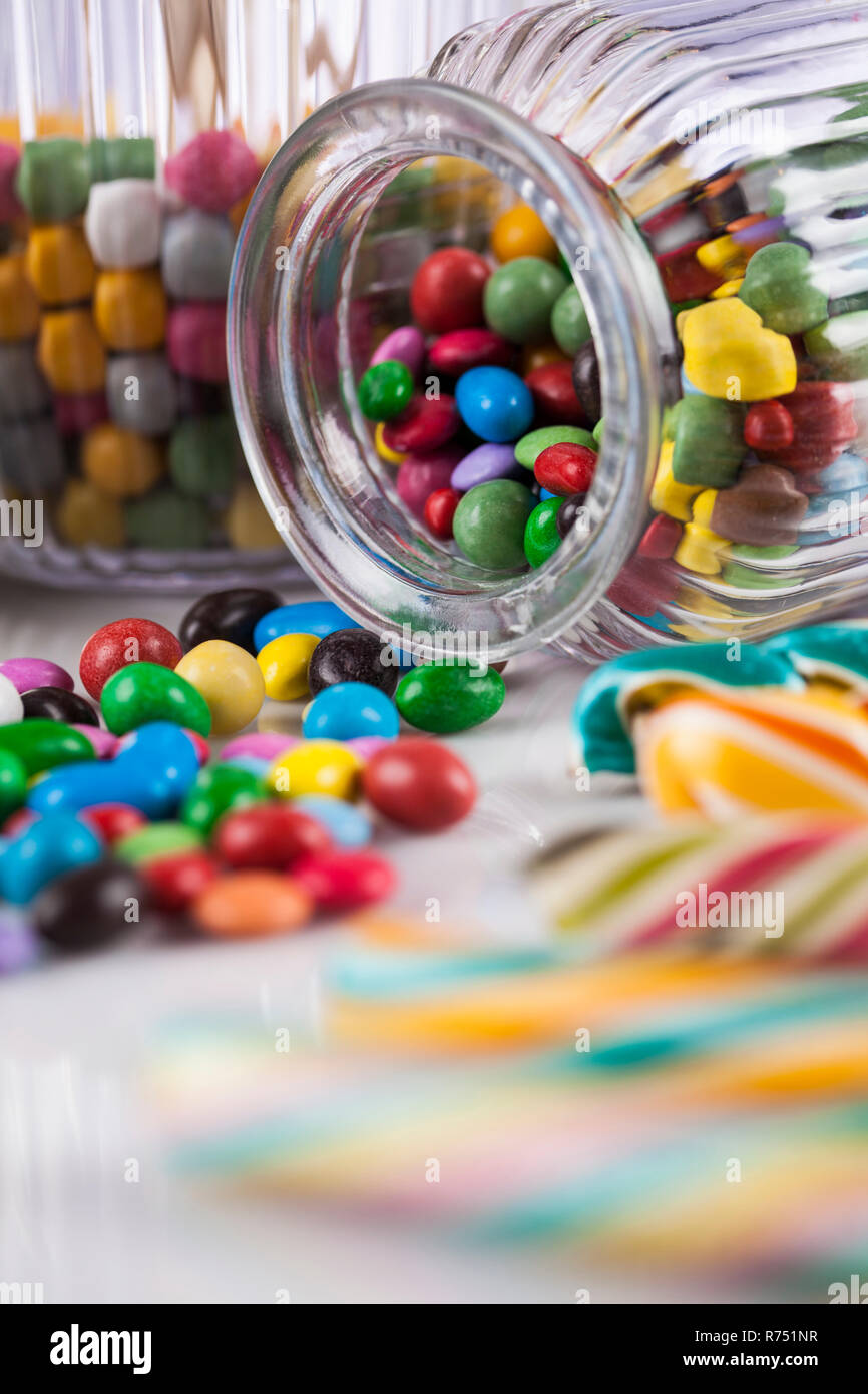 Colorful gum sweet candy and lollipops and gum balls Stock Photo - Alamy