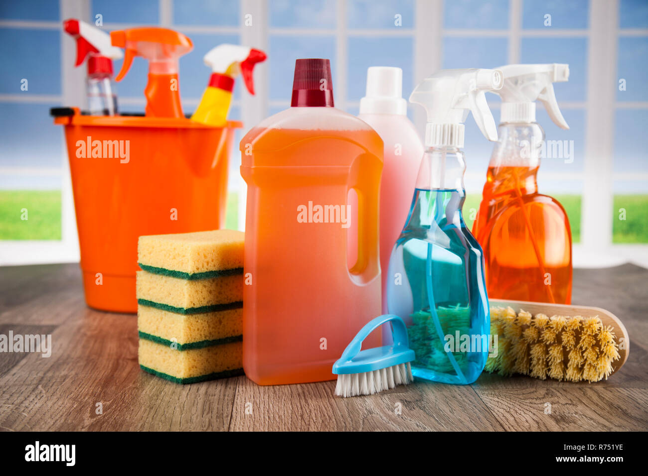Cleaning and window background Stock Photo - Alamy