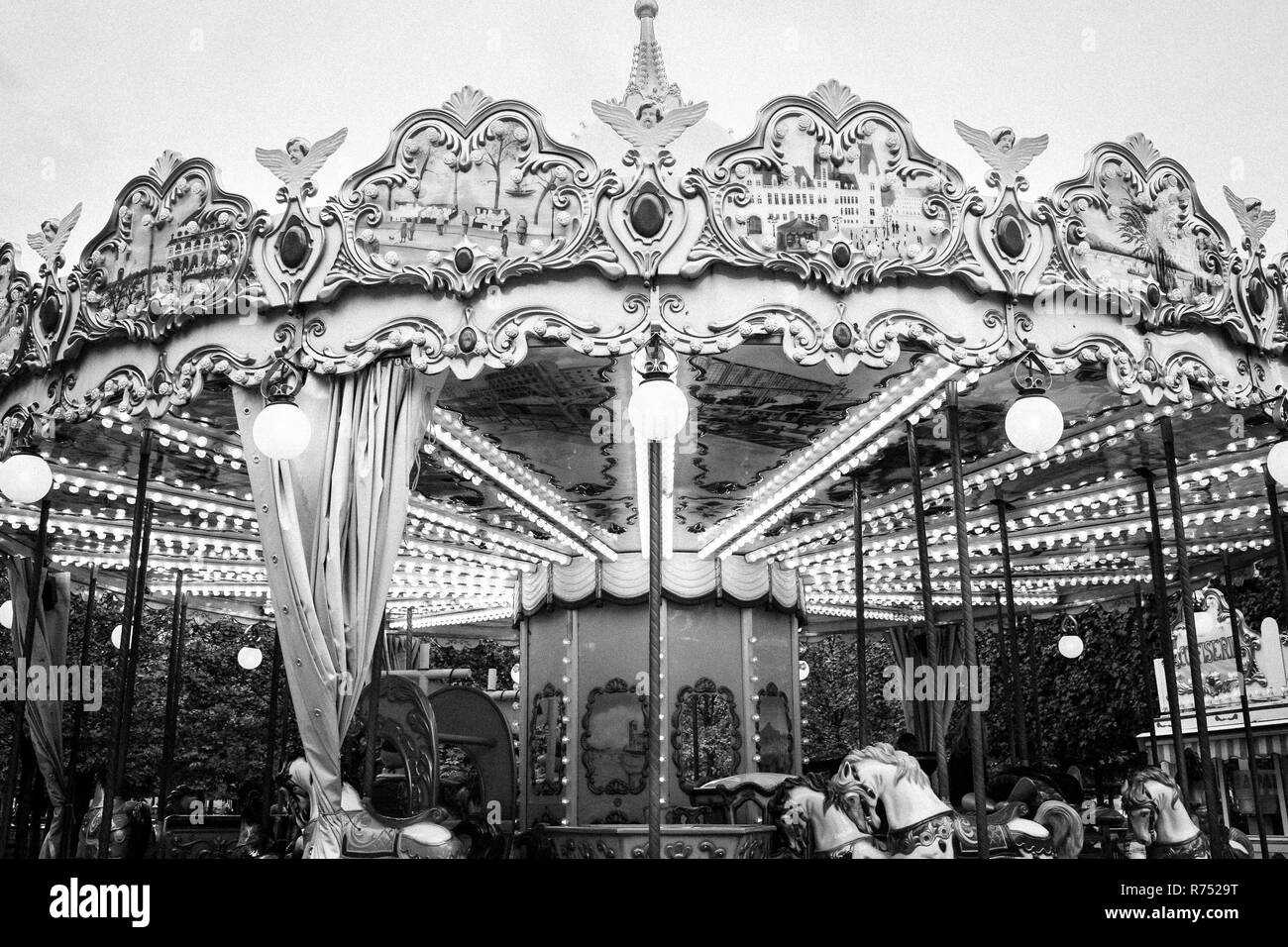Paris, France/October 2014: An ornate vintage carousel in a park in ...