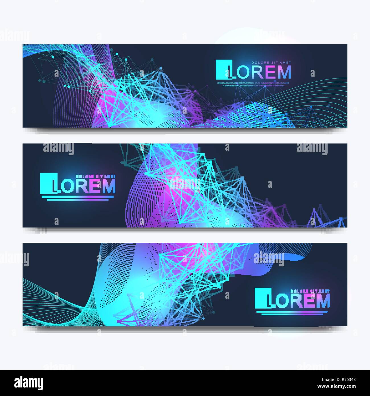 Abstract vector set of modern web site banners. Scientific cybernetics ...