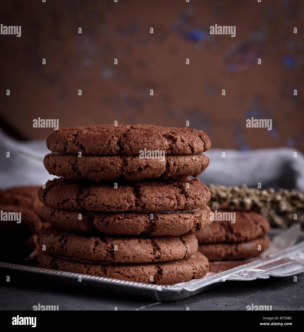 a stack of round chocolate chip cookies Stock Photo - Alamy