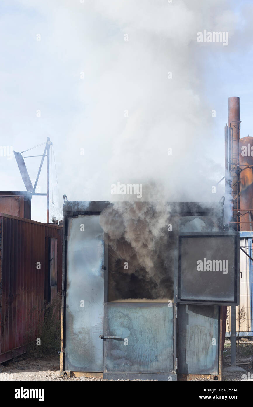 Fire station firefighter training equipment used by fireman to simulate ...