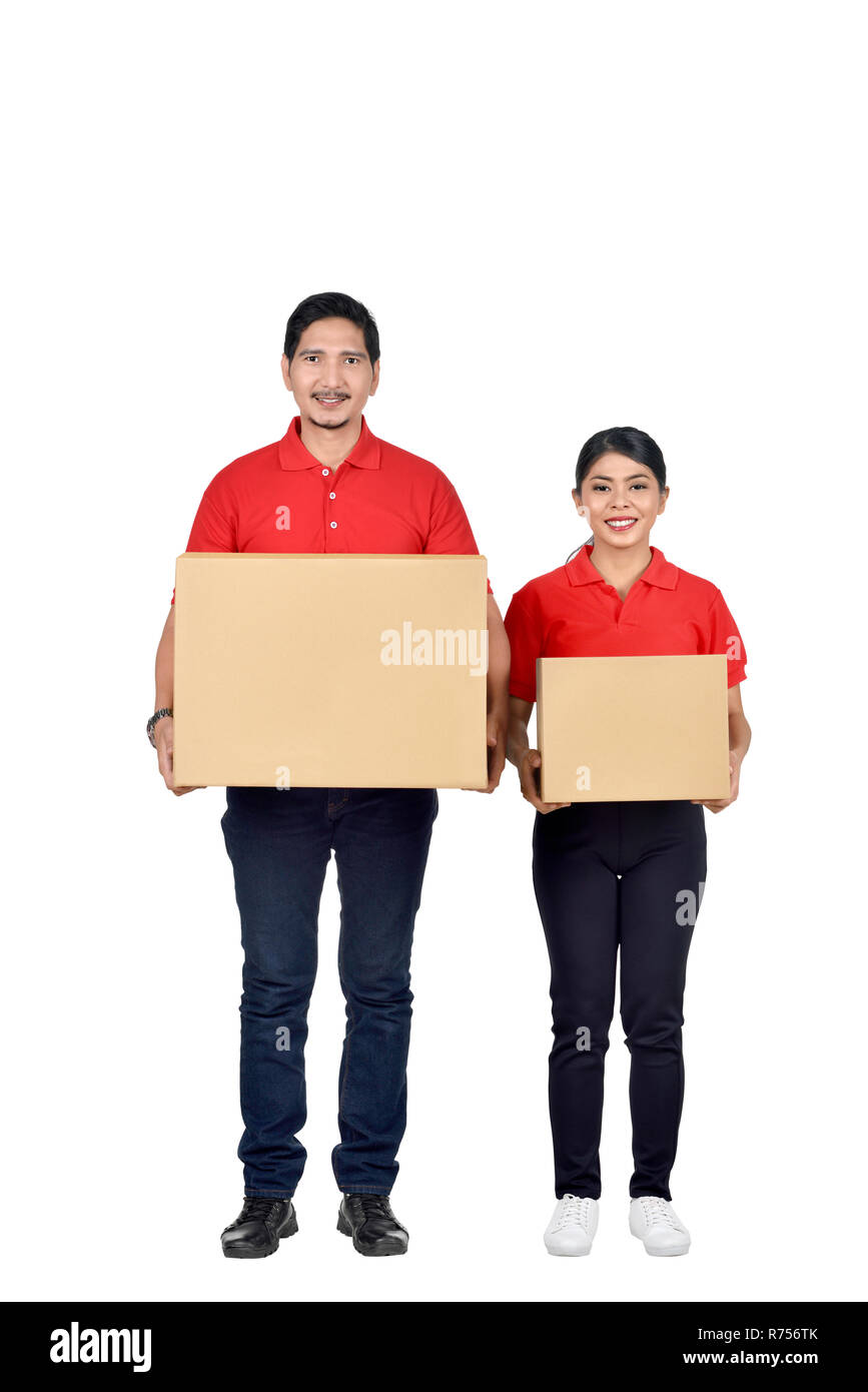 Delivery service team group standing Stock Photo - Alamy