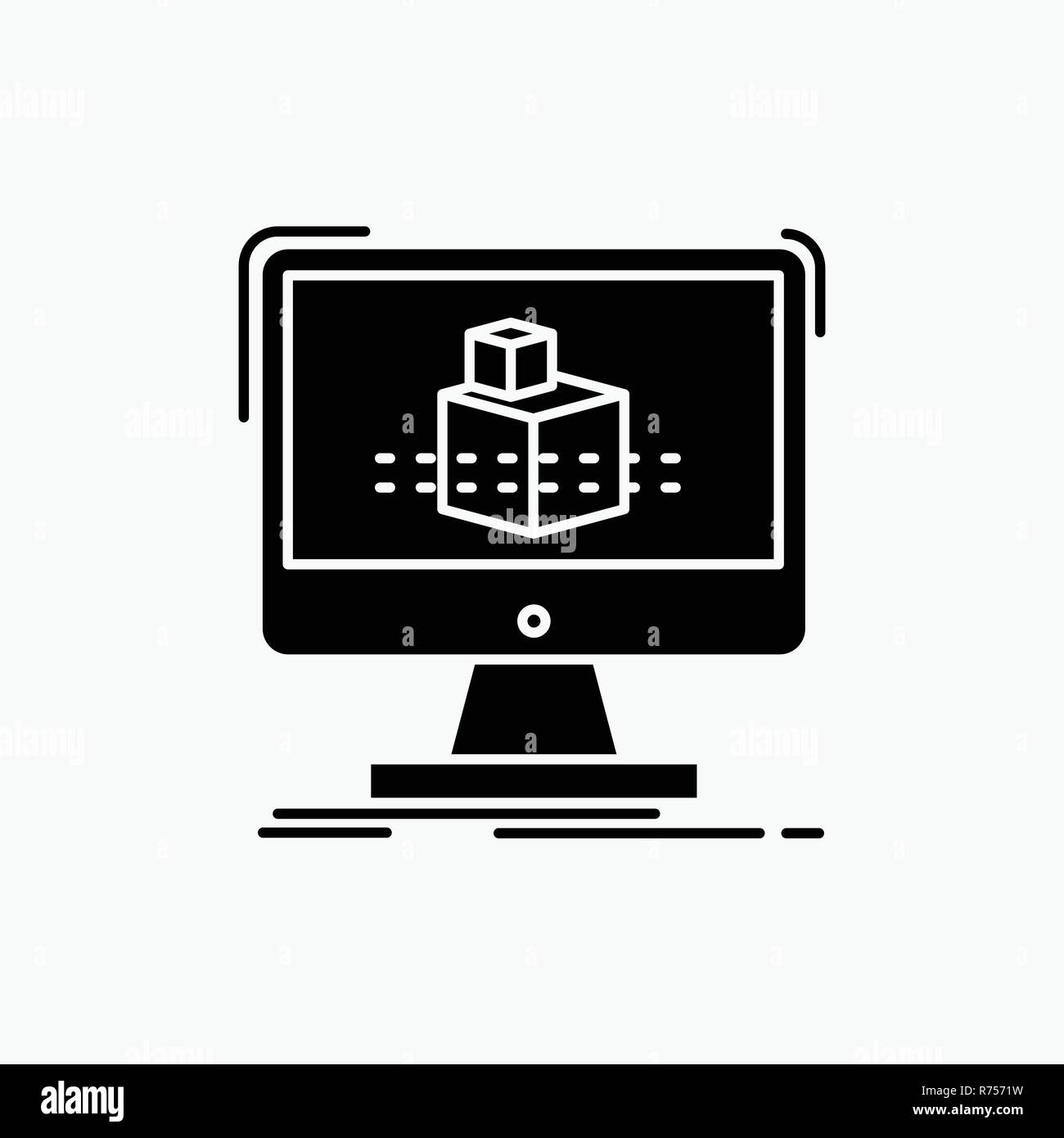 3d, cube, dimensional, modelling, sketch Glyph Icon. Vector isolated ...