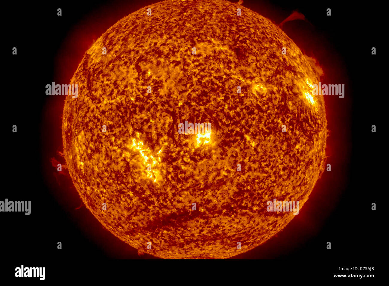 View of the sun through filters, computer graphics of the sun near. The star is the sun 3D ...
