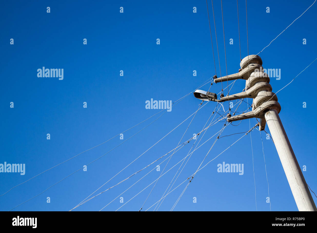 Electric Power Distribution Lines with Cement Concrete Pole Stock Photo ...