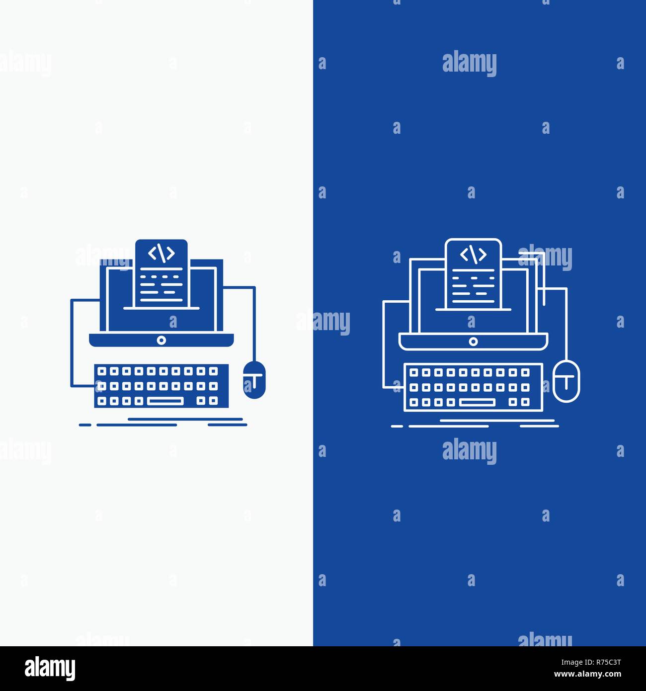 Code Coding Computer Monoblock Screen Line And Glyph Web Button In Blue Color Vertical