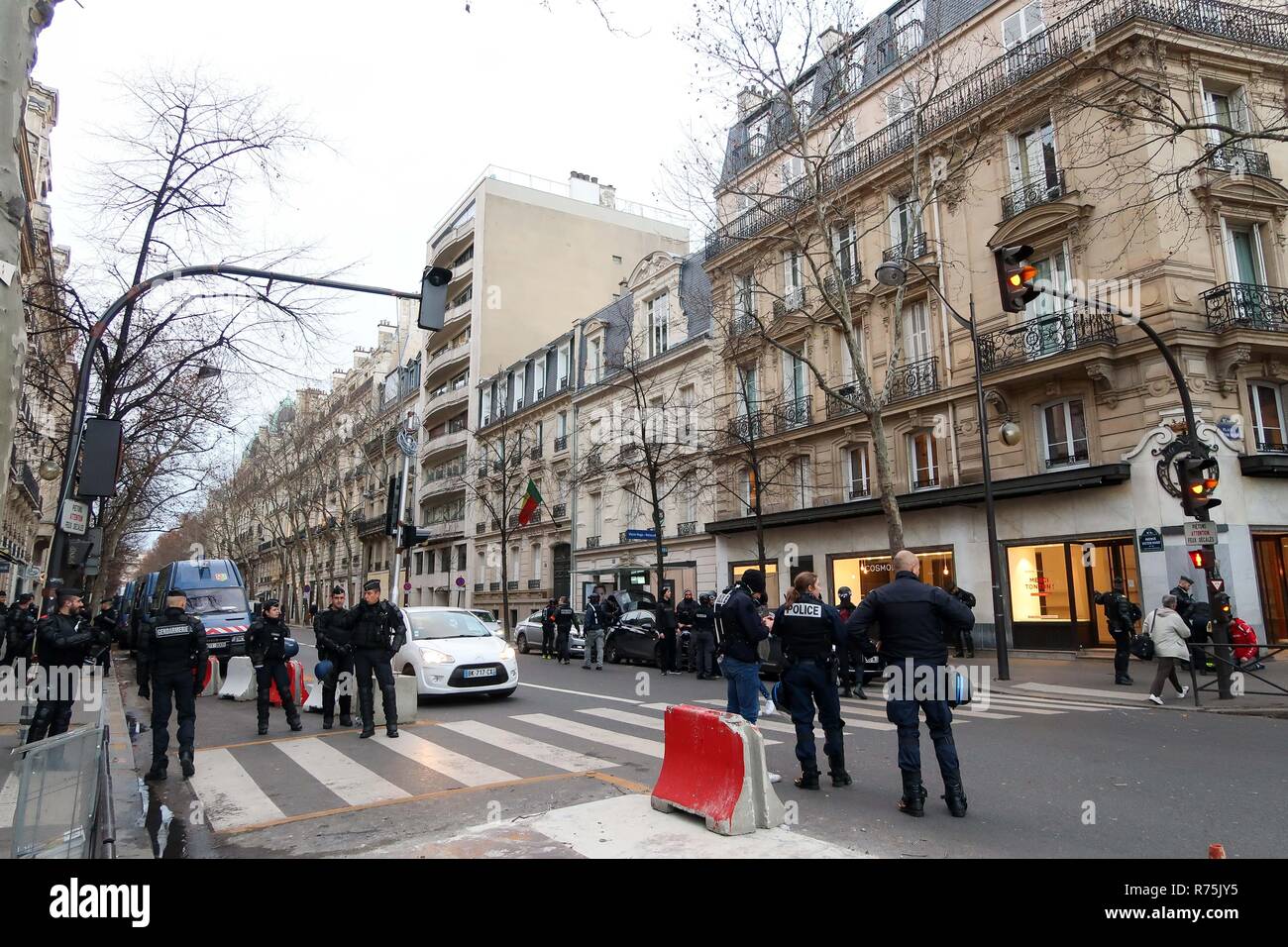 Paris, France, 08th December 2018. Police security deployment before ...