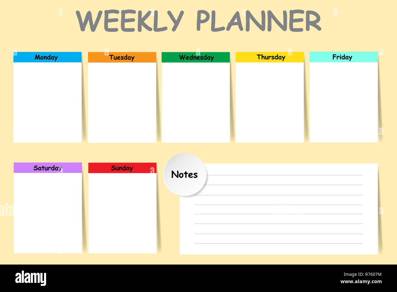 Weekly planner vector concept on the yellow background Stock Photo - Alamy
