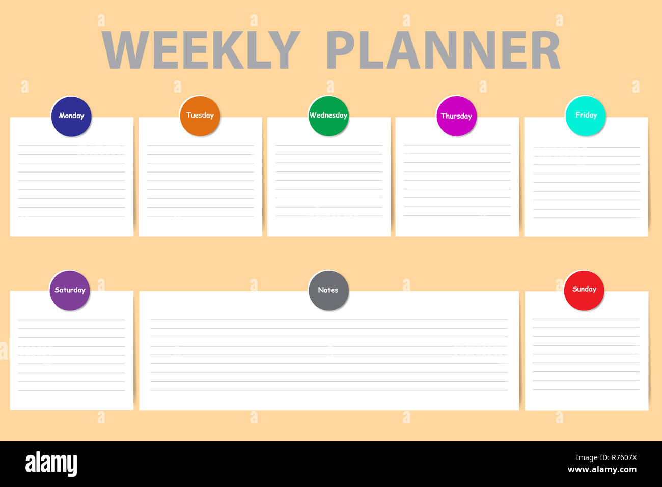 Weekly planner vector concept with color buttons Stock Photo - Alamy