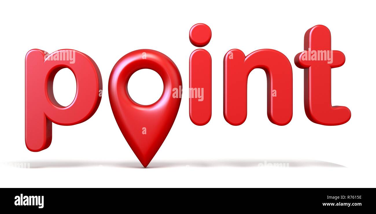 Red word POINT with map pointer 3D rendering illustration on white ...