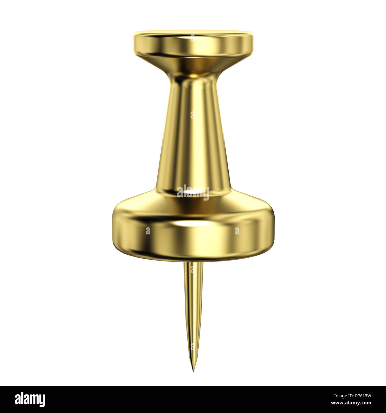 Golden pushpin 3D rendering illustration isolated on white backgroun ...