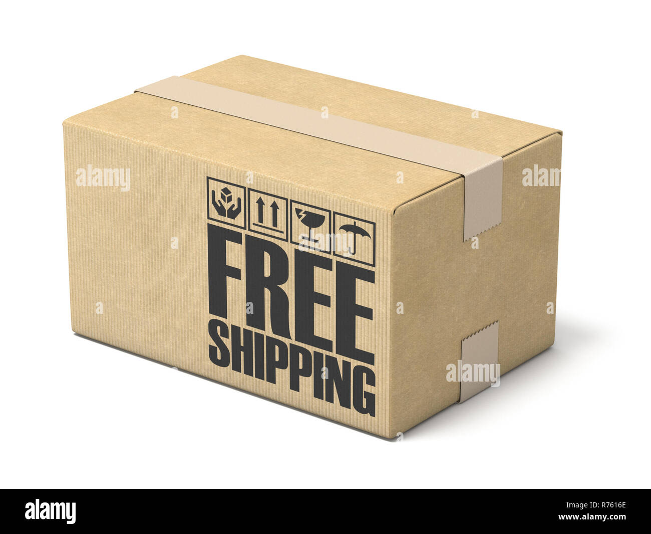 Free shipping cardboard box 3D rendering illustration on white ...