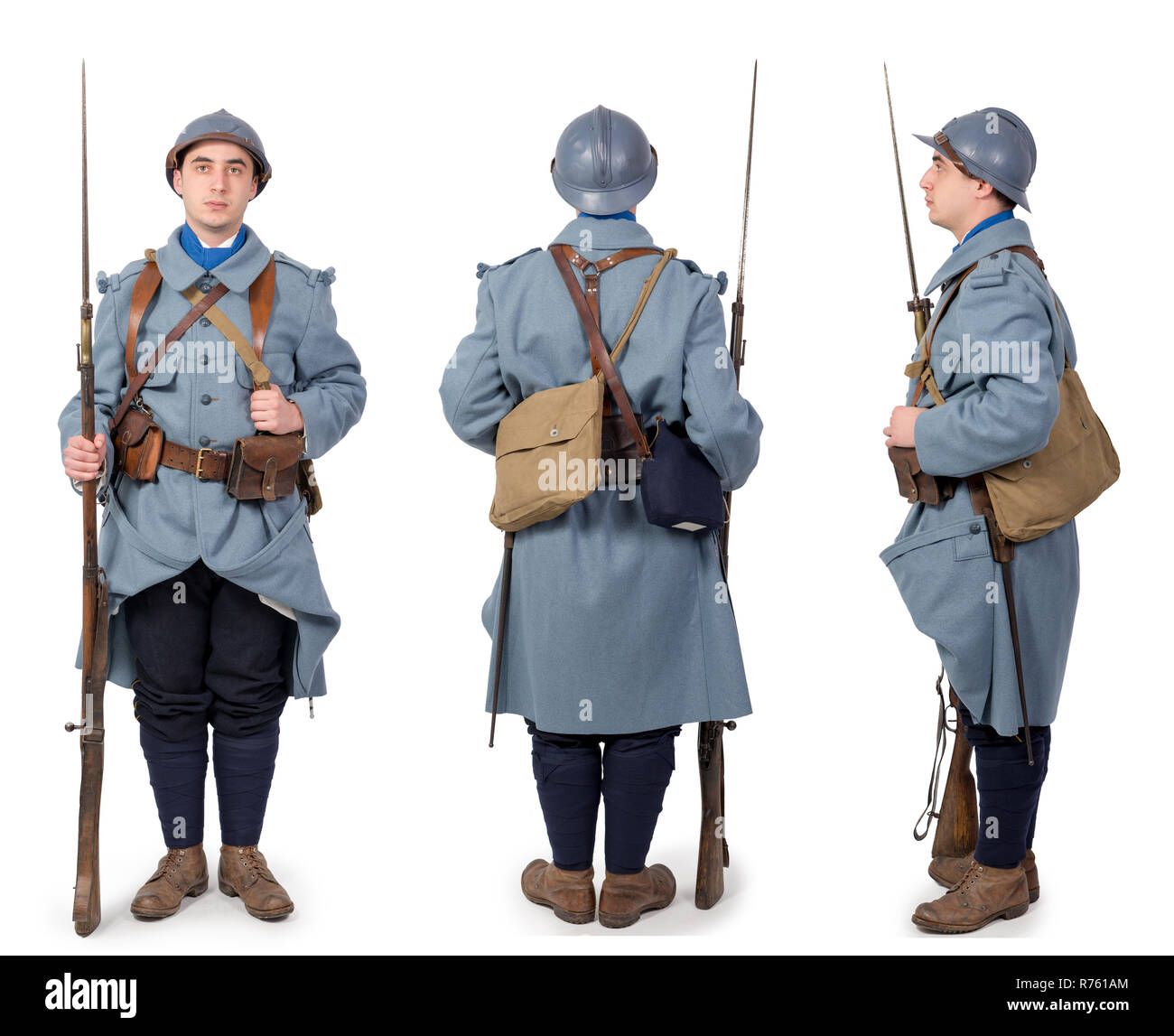 French soldier 1914 1918, November 11th, front, back and side view, on ...