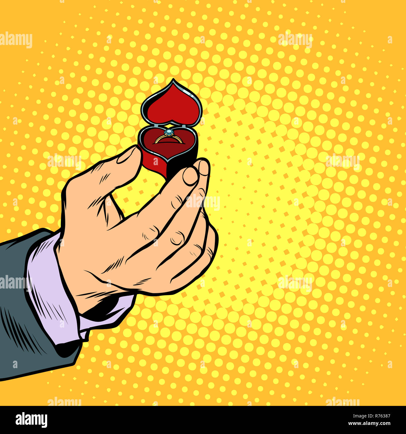 male hand with ring box, engagement Stock Photo - Alamy