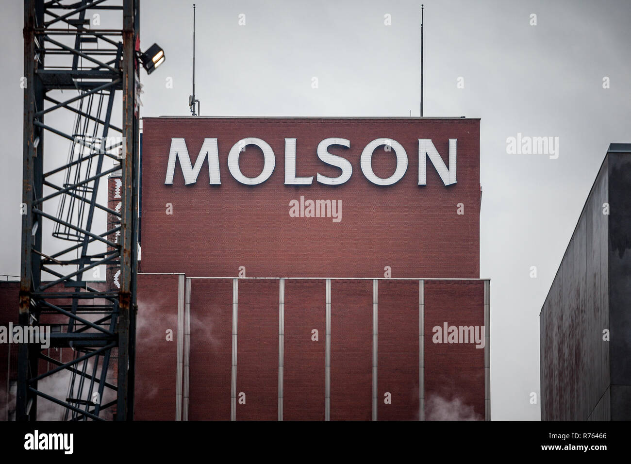 MONTREAL, CANADA - NOVEMBER 5, 2018: Molson Coors logo on Molson ...