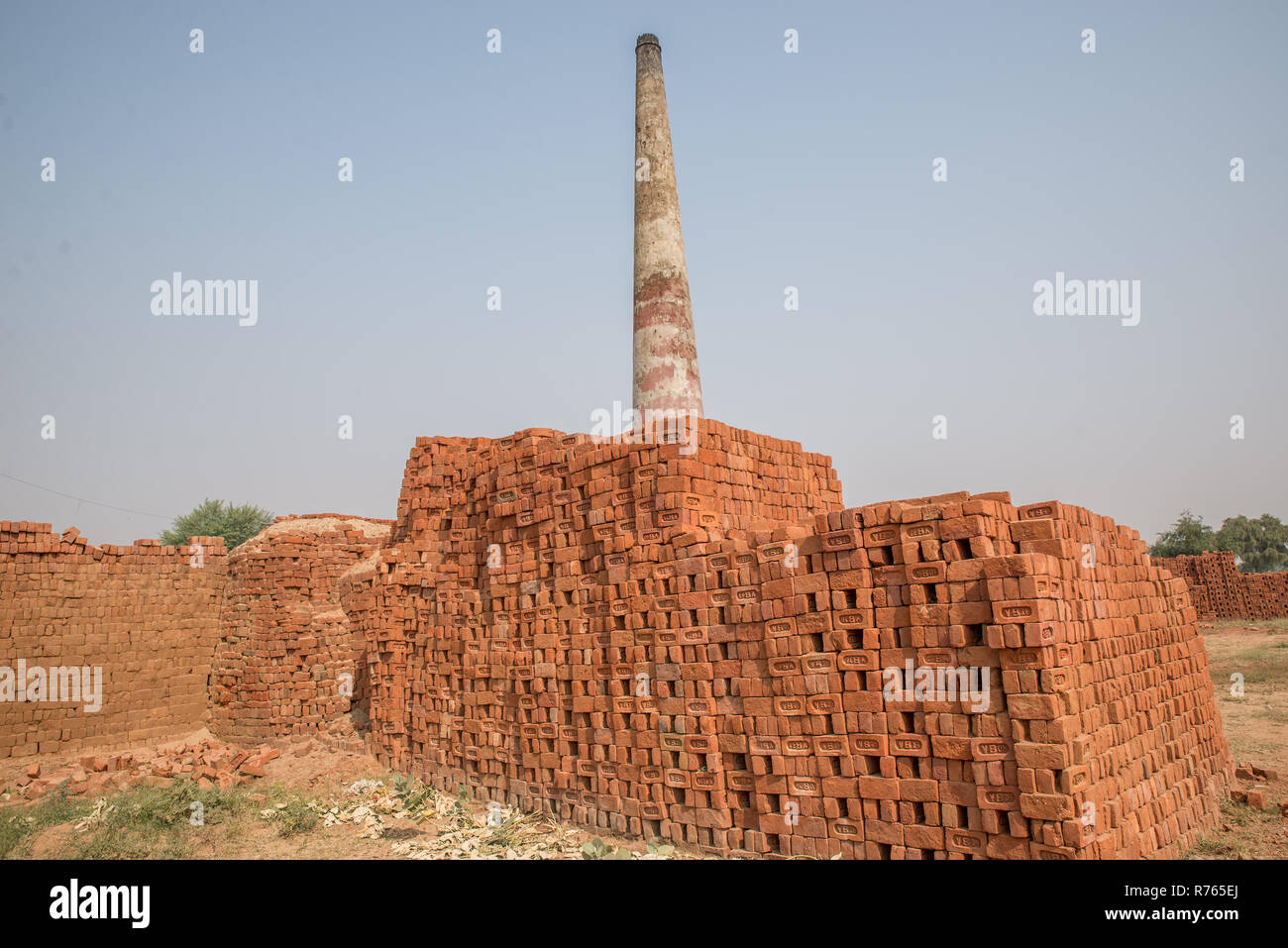 A chimney towering on a pile of bricks, Rajasthan, India Stock Photo ...