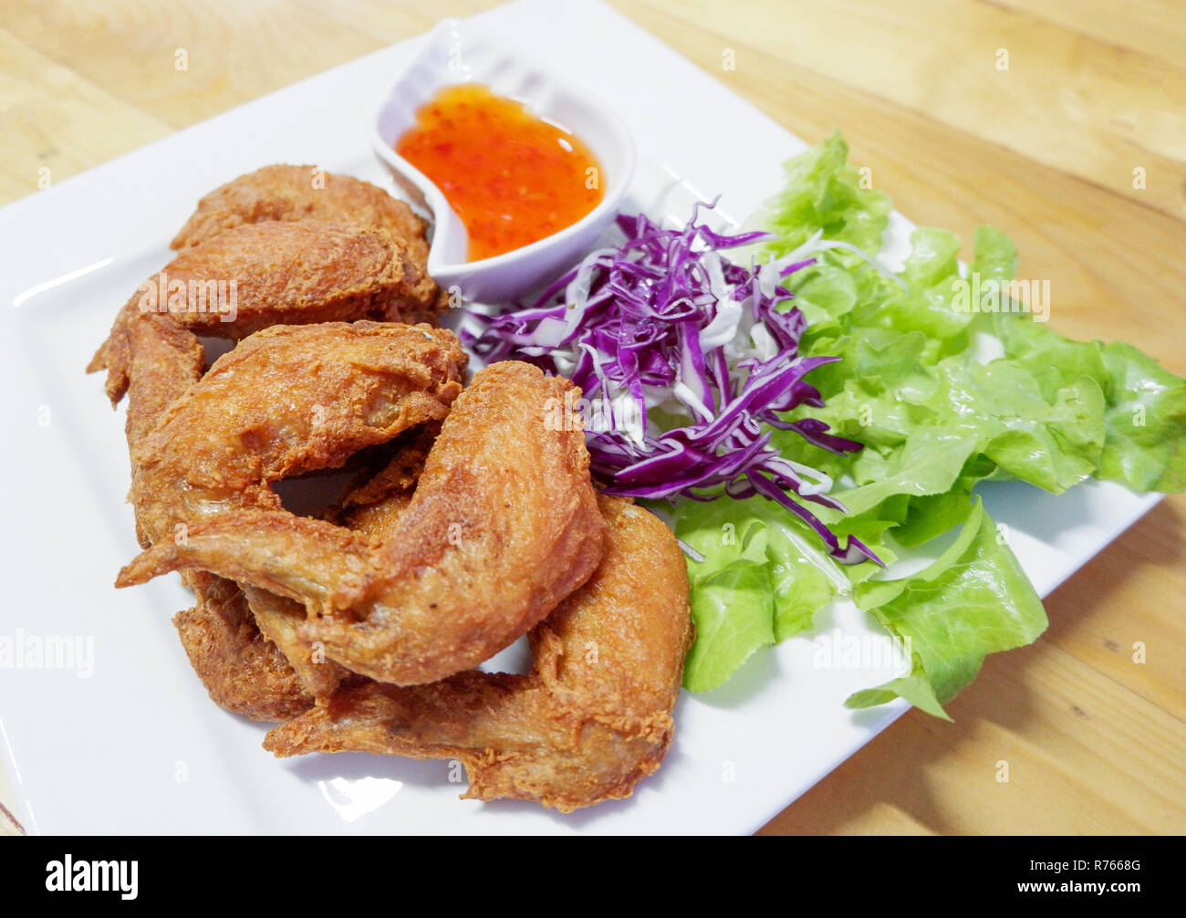 fried chicken wing / batter fried chicken crispy on white plate and ...