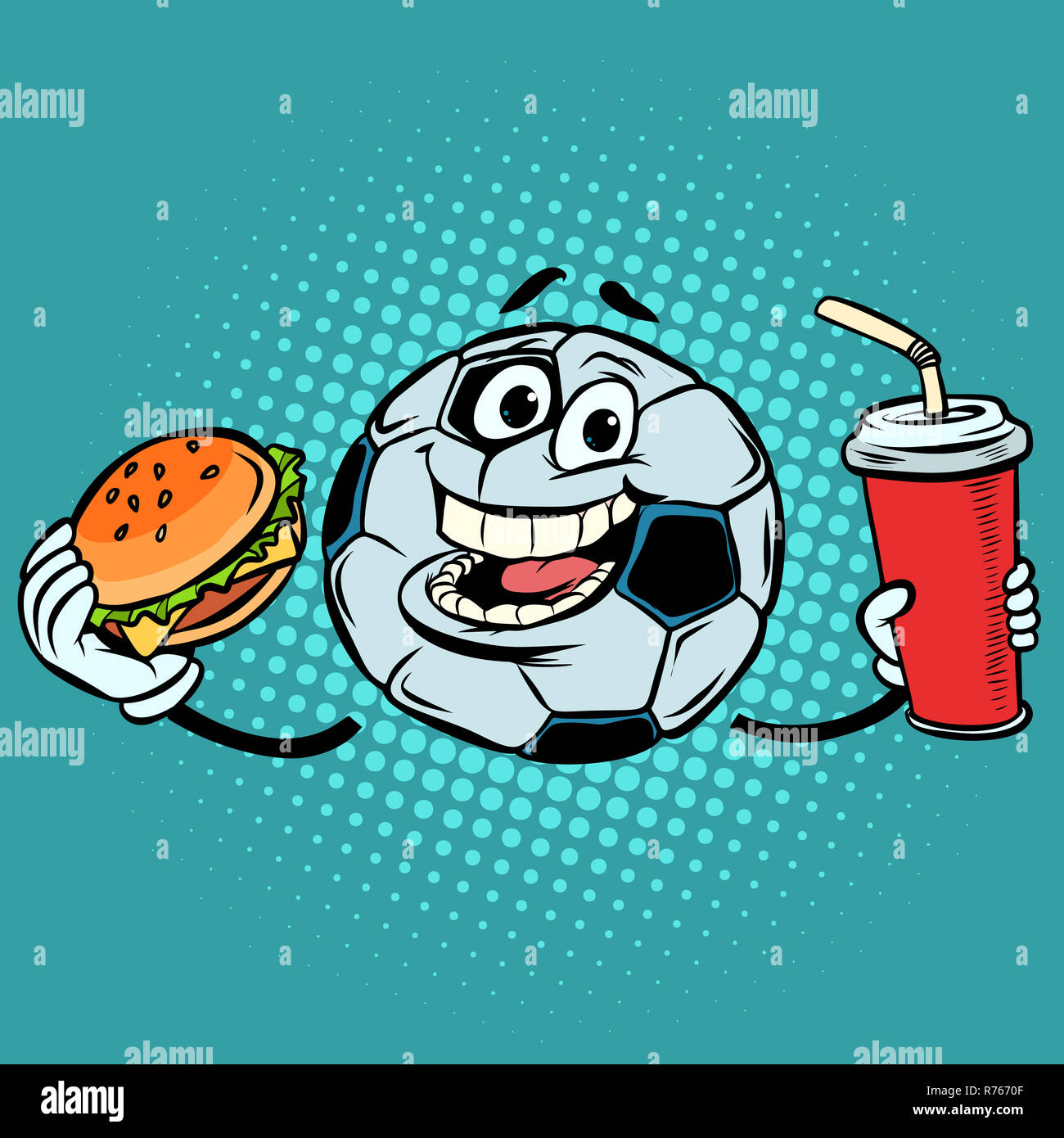 Break the match. Fast food Cola and Burger. Football soccer ball Stock ...