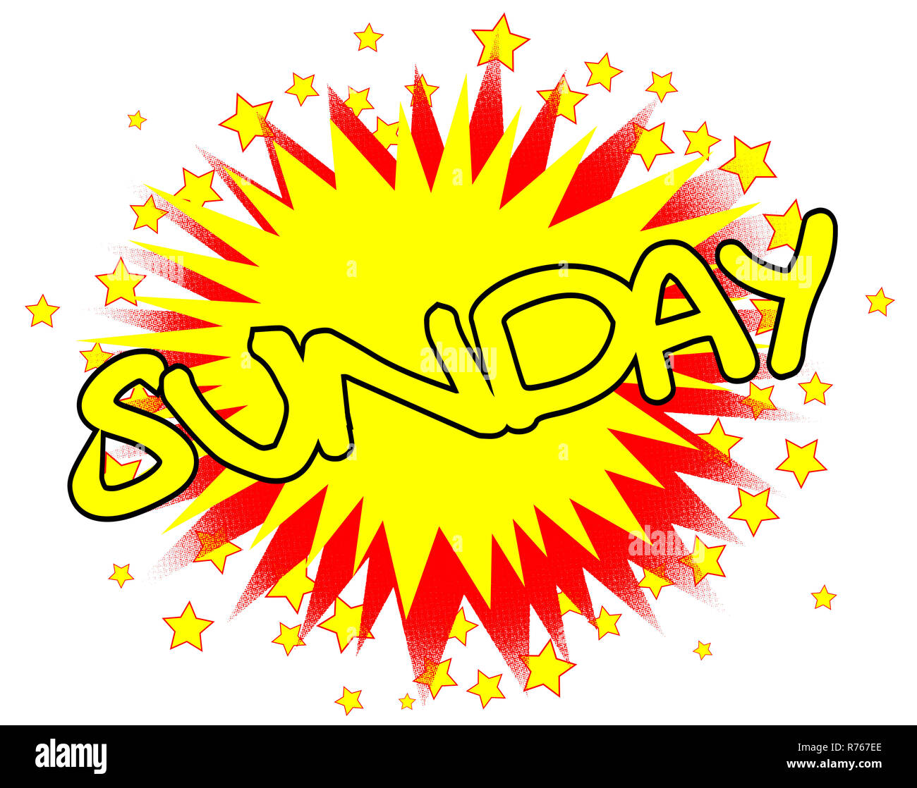 Cartoon Yellow Sunday Isolated Splash Stock Photo - Alamy