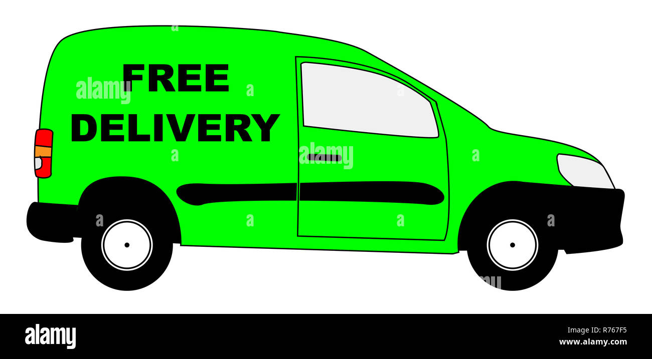 Small Delivery Van With Free Delivery Text Stock Photo - Alamy