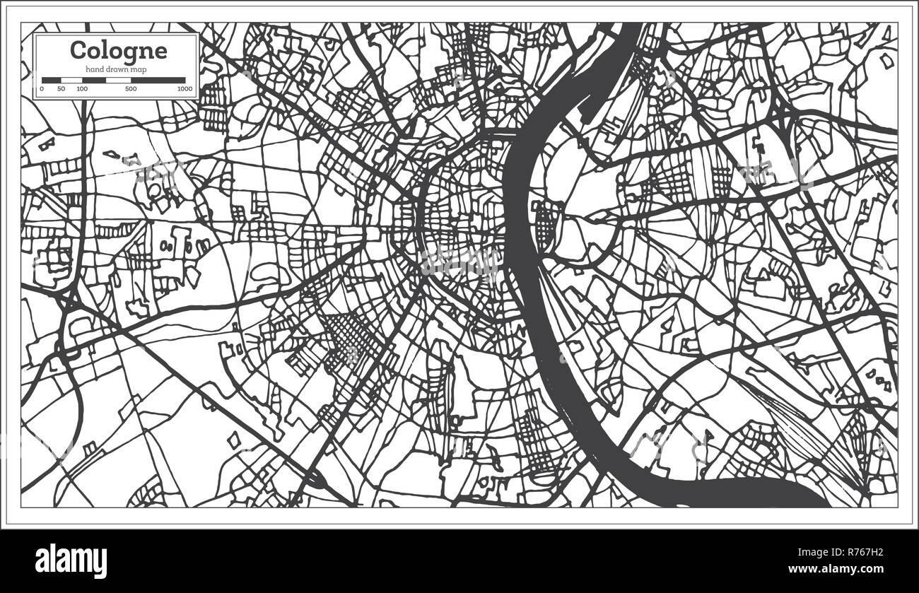Cologne Germany City Map in Retro Style. Outline Map. Vector ...