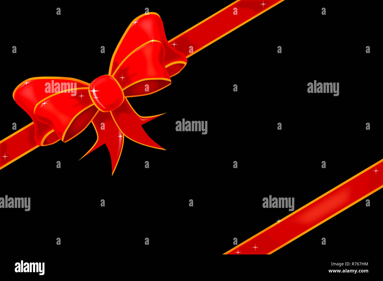 Red Parcel Bow Over A Black Background Stock Photo - Alamy