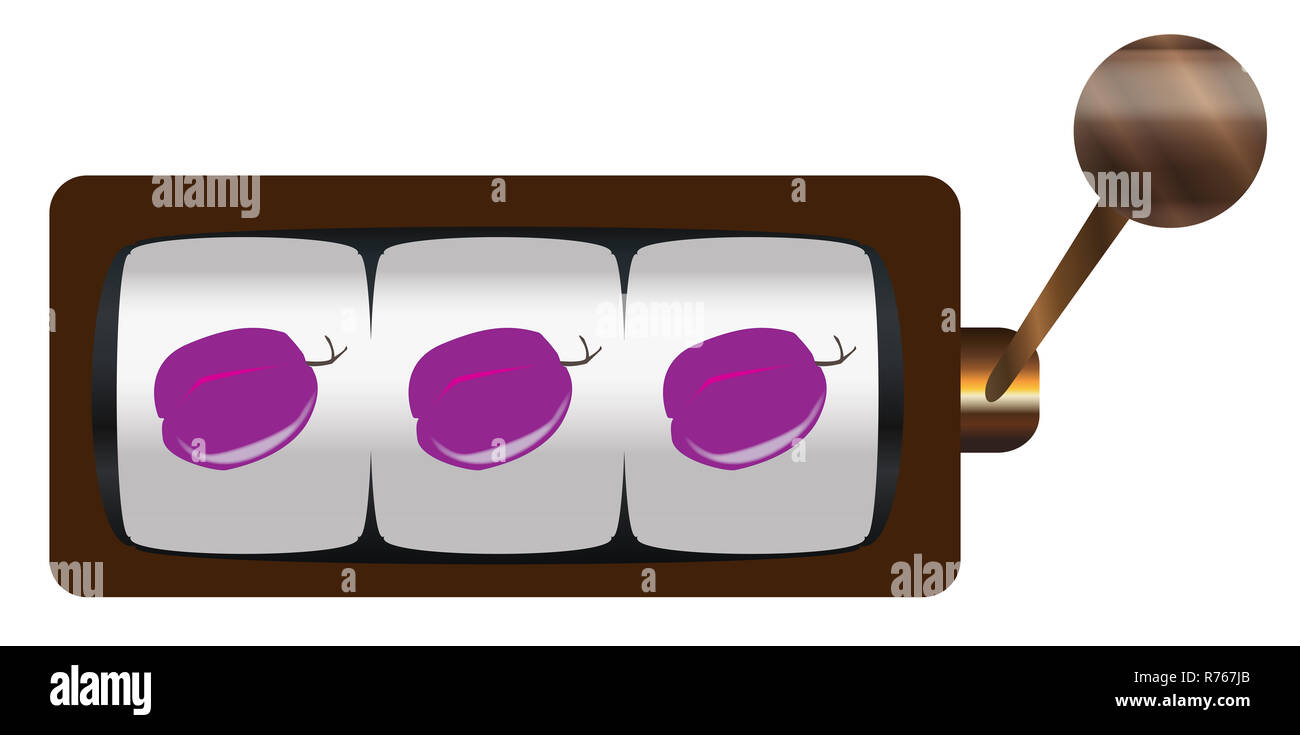 Fruit Machine 3 Plum Icons With Handle And Knob Stock Photo - Alamy