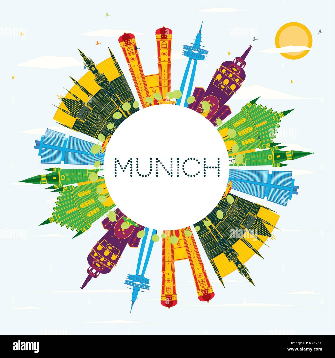 Munich architecture illustration Stock Vector Images - Alamy