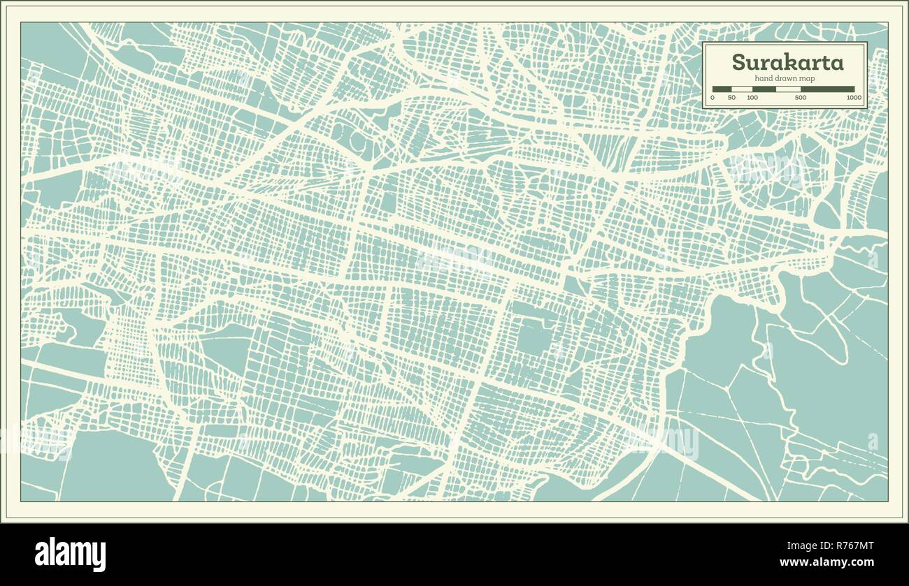 Surakarta Indonesia City Map in Retro Style. Outline Map. Vector ...