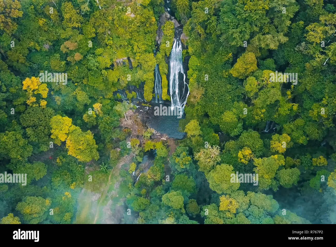 Waterfall in the rain forest. View from above. Waterfall beauty of ...