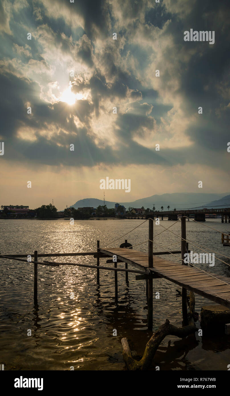 pier and river view at sunset in kampot town cambodia Stock Photo - Alamy