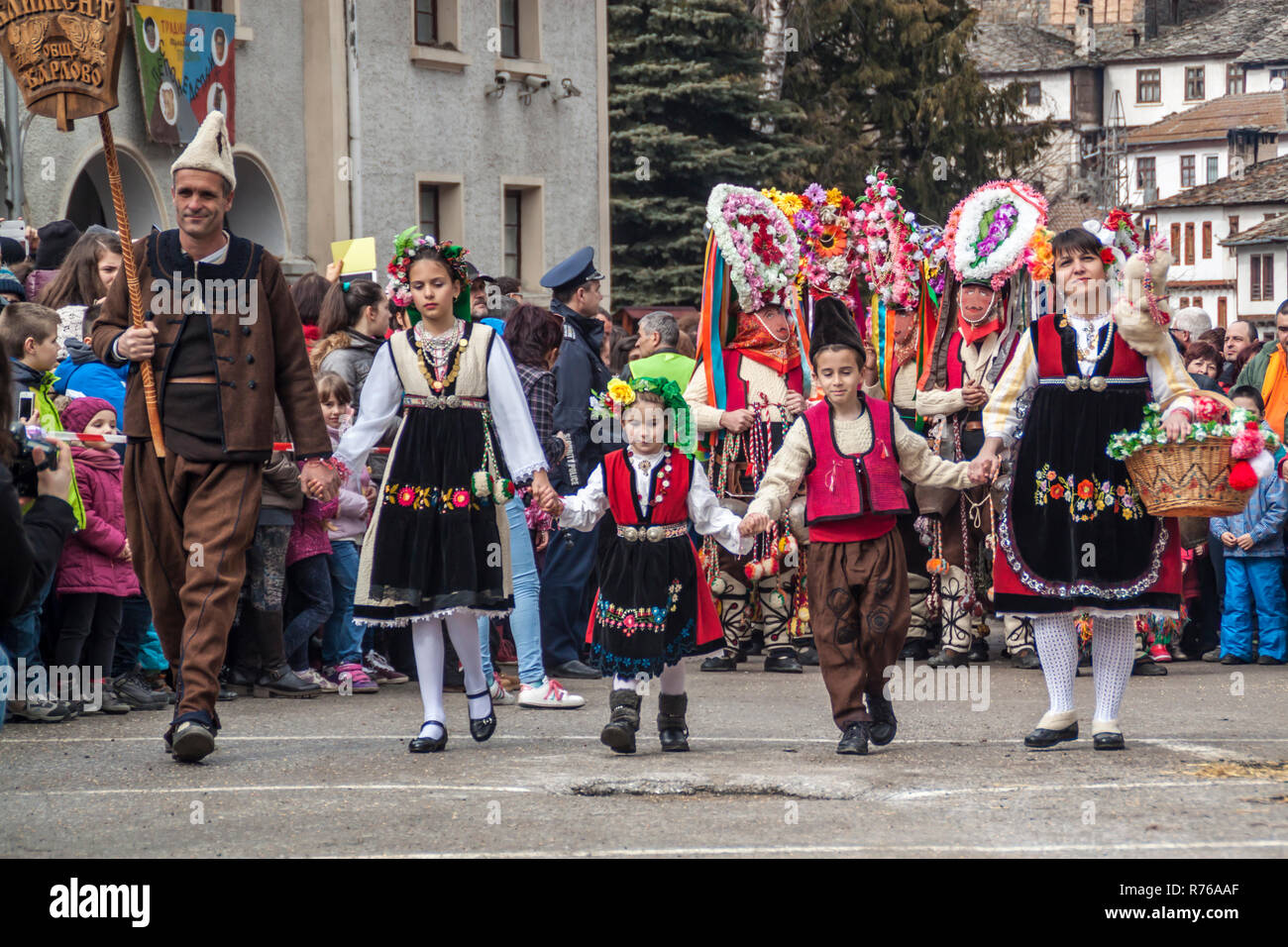 SHIROKA LAKA, BULGARIA - MARCH 01, 2015 - Kukeri mask festival and ...