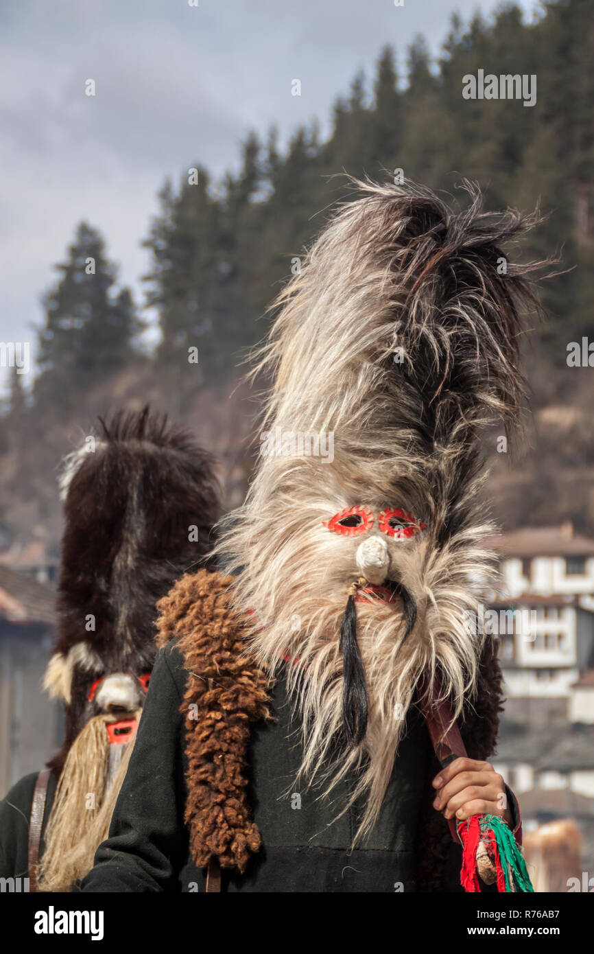 SHIROKA LAKA, BULGARIA - MARCH 01, 2015 - Kukeri mask festival and ...