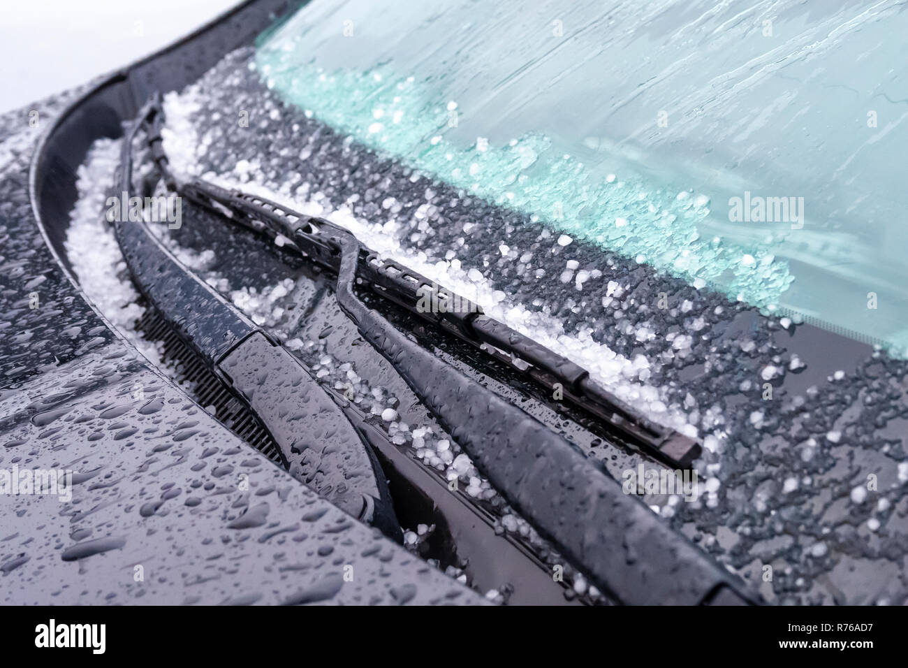 windshield wiper with rain drops and ice Stock Photo - Alamy