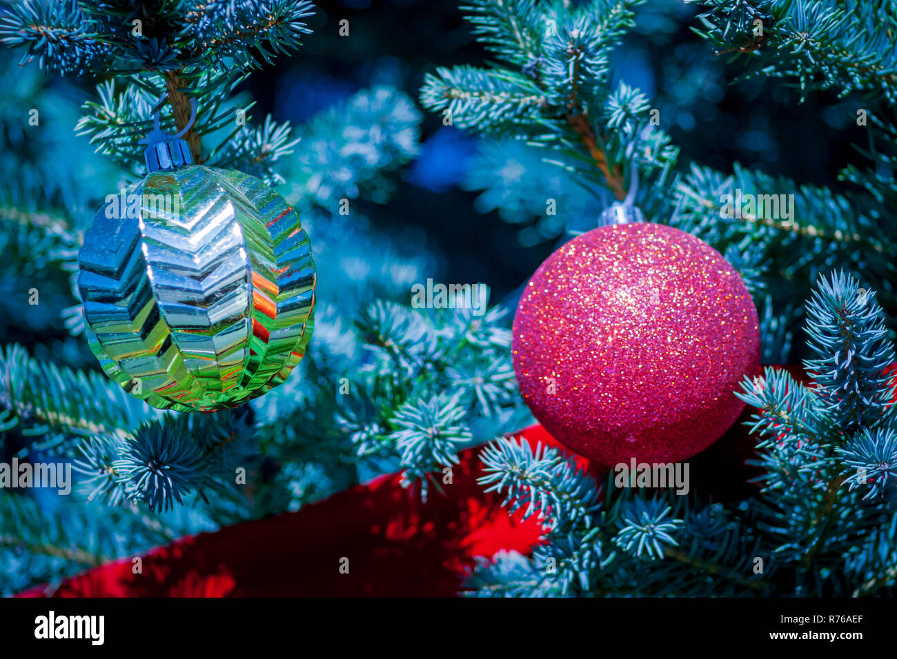Christmas tree with red balls Stock Photo - Alamy