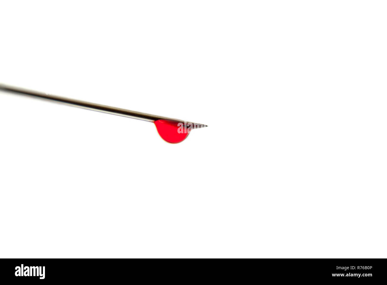 Extreme macro of a needle with a drop of blood on it Stock Photo - Alamy