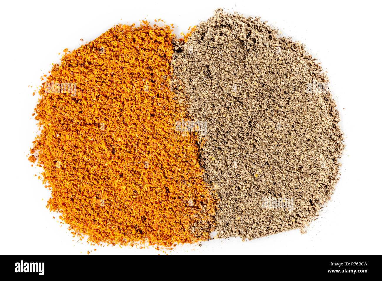 Grinded Red and Black pepper closeup isolated on white background Stock ...