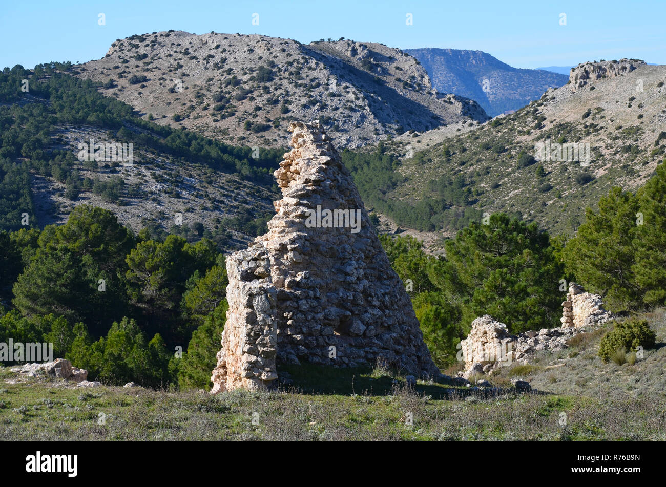 Traditional snow wells and dwellings in ruins, Sierra Espuña massif ...