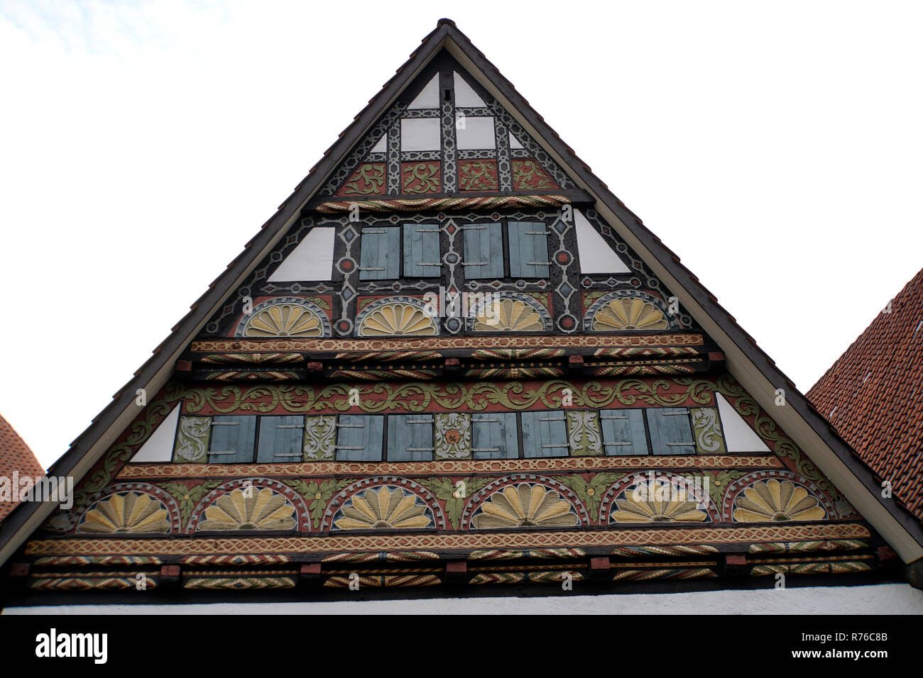 historic half-timbered house with richly ornamented gable Stock Photo ...